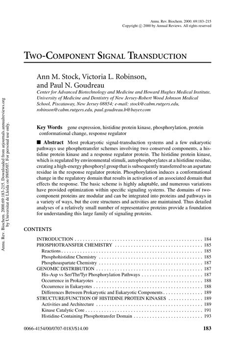 Pdf Two Component Signal Transduction