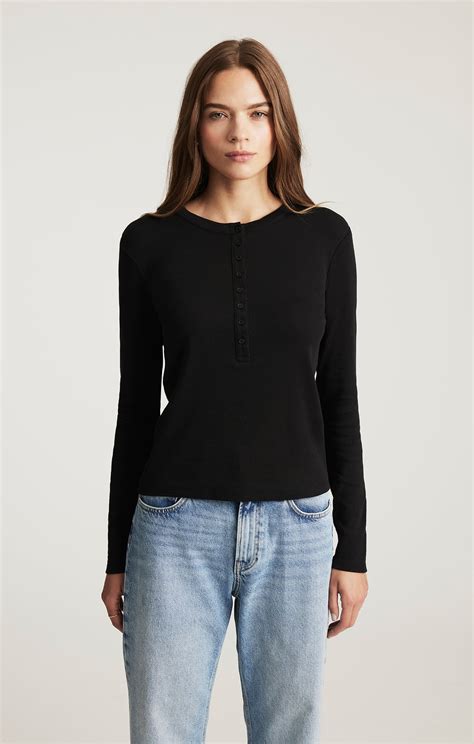 Mavi Womens Henley Long Sleeve T Shirt In Black Mavi Jeans