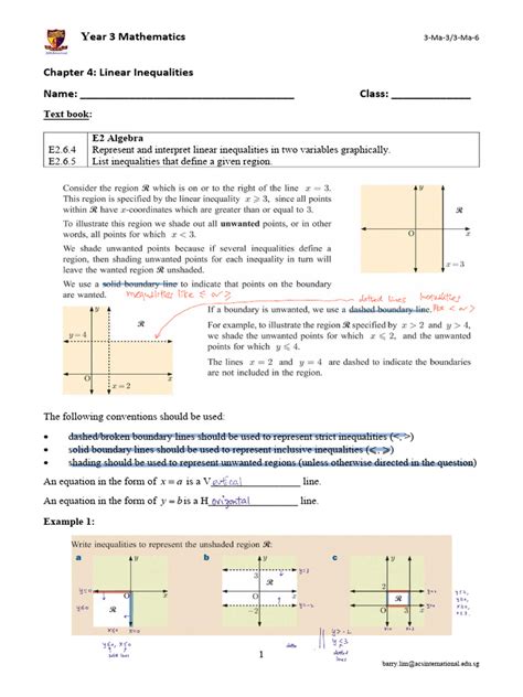 4 Linear Inequalities Notes Completed Student Pdf Equations