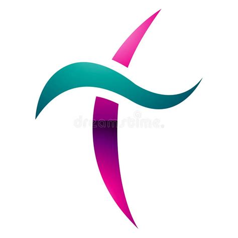 Magenta And Green Glossy Curvy Sword Shaped Letter T Icon Stock Vector