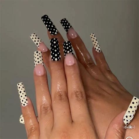 Black And White Polka Dot French Press On Nails Set Etsy Square Nails