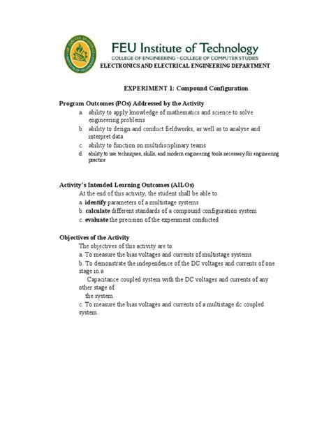 Laboratory Experiment 1 Compound Configuration Pdf Amplifier