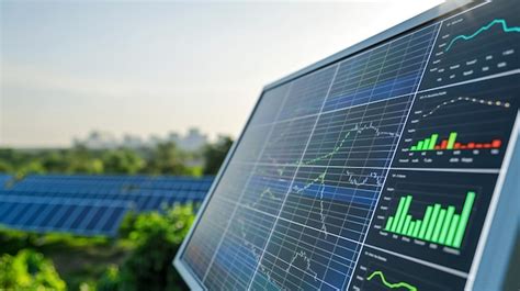 Premium Photo Solar Panel Display With Performance Graphs Overlay In A Field Of Solar Arrays