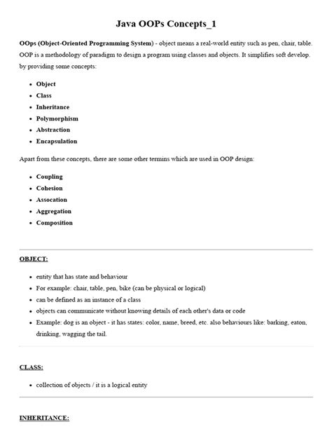Java Oop Concepts 1 Pdf Object Oriented Programming Class Computer Programming