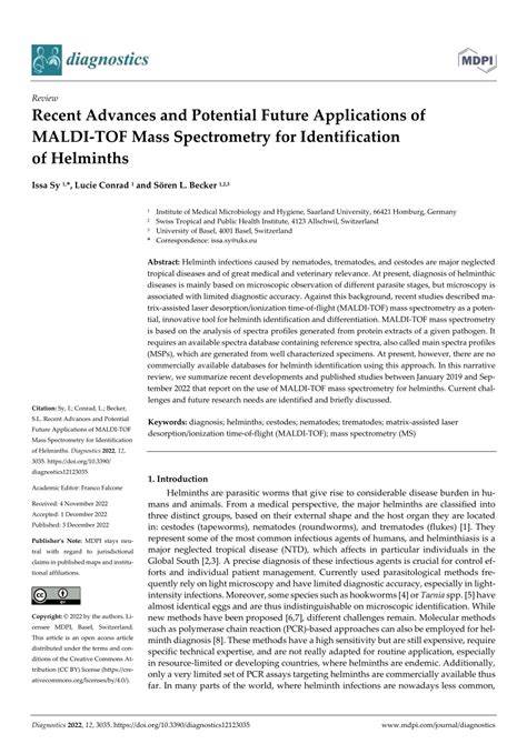 Pdf Recent Advances And Potential Future Applications Of Maldi Tof Mass Spectrometry For