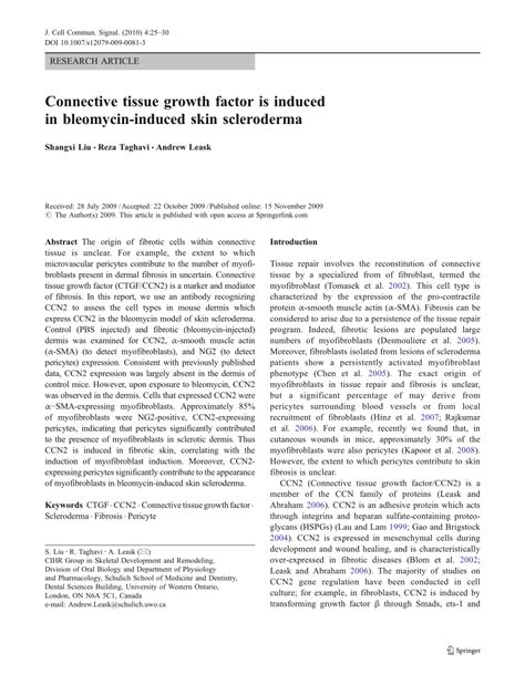 Pdf Connective Tissue Growth Factor Is Induced In Bleomycin Induced Skin Scleroderma