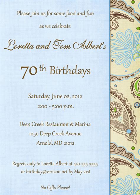 70th Birthday Invitation Wording Ideas
