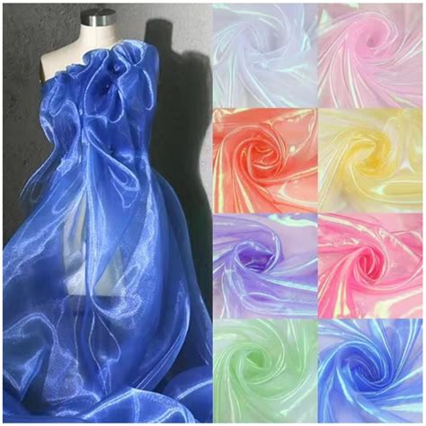 1m Pearl Crystalline Fabric Rainbow Gradient Sheer Chiffon Fabric Diy