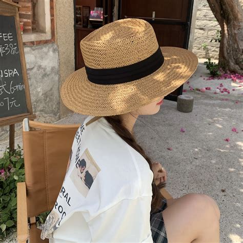Women Summer Seaside Sun Protection Flat Top Large Brim Beach Straw Hat