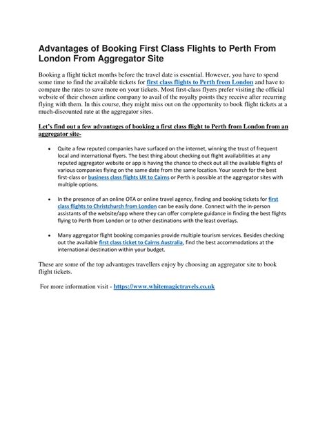 Ppt Advantages Of Booking First Class Flights To Perth From London From Aggregator Site
