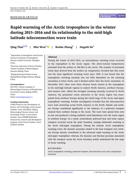 Pdf Rapid Warming Of The Arctic Troposphere In The Winter During 2015
