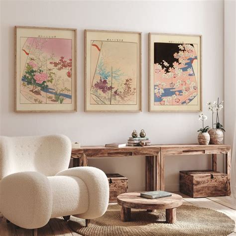 Set Of 3 Prints Japanese Art Print Japanese Kimono Mid Century