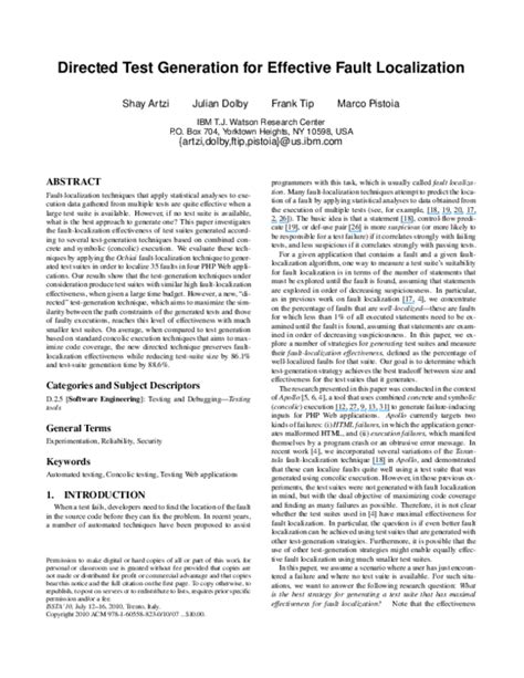 Pdf Directed Test Generation For Effective Fault Localization