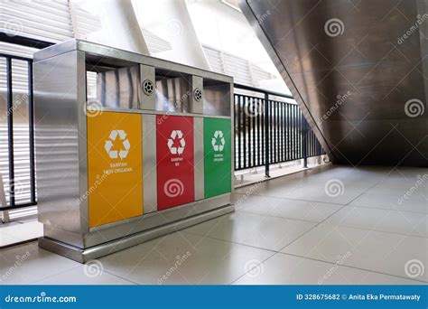 Stainless Steel Dust Bins In Public Area In Jakarta Indonesia Stock