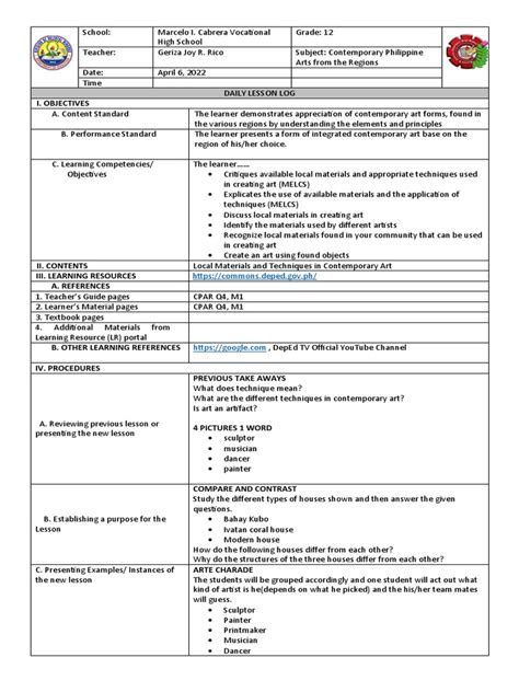 Lesson Plan Cpar Pdf Teachers Learning