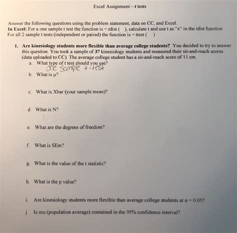Solved Excel Assignment T Tests Answer The Following Chegg