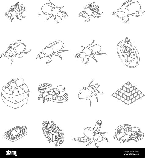 Scarab Beetle Icons Set Isometric Set Of Scarab Beetle Vector Icons