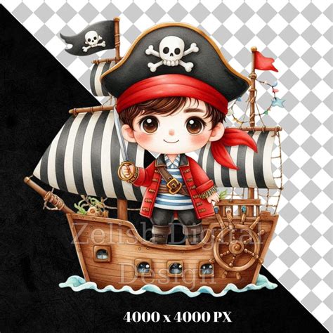 10 Watercolor Boy Pirate Clipart Bundle Nursery Decor Digital