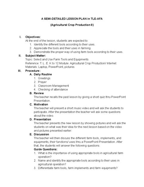 Tle Lesson Plan Supplementary A Semi Detailed Lesson Plan In Tle