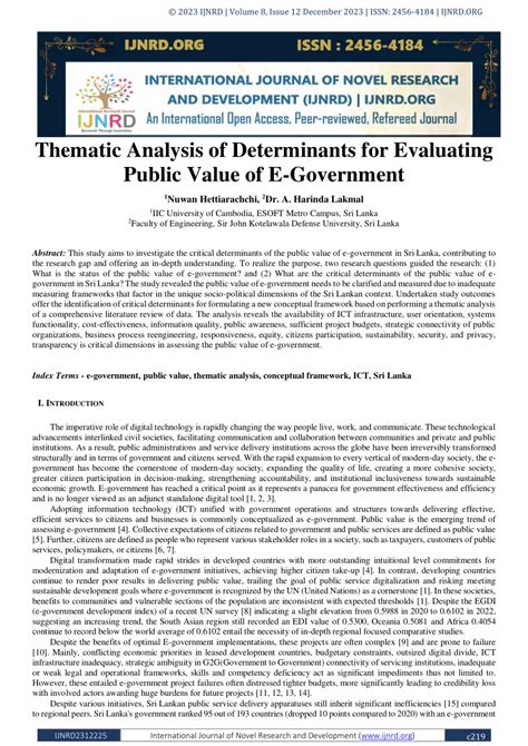 (PDF) Thematic Analysis of Determinants for Evaluating Public Value of E-Government