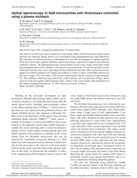 Pdf Optical Spectroscopy Of Gan Microcavities With Thicknesses