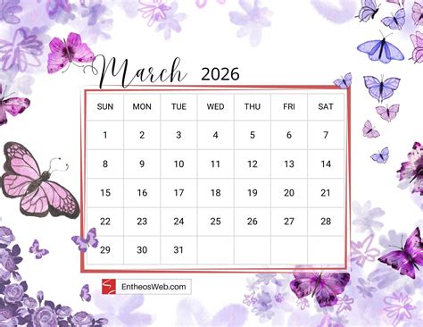 Butterfly Themed 2026 Printable Calendar Entheosweb