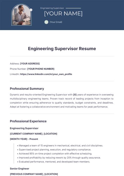 Free Engineering Supervisor Resume Template Edit Online And Download