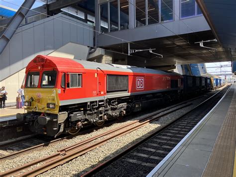 British Rail Class 66 Unit Number 66056 Diesel Locomotive Passes