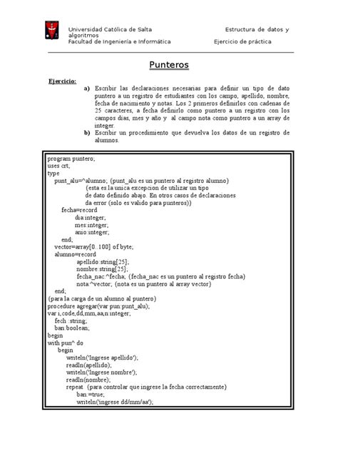 Ejercicio De Punteros Pdf Puntero Programación De Computadora Ingeniería De Software