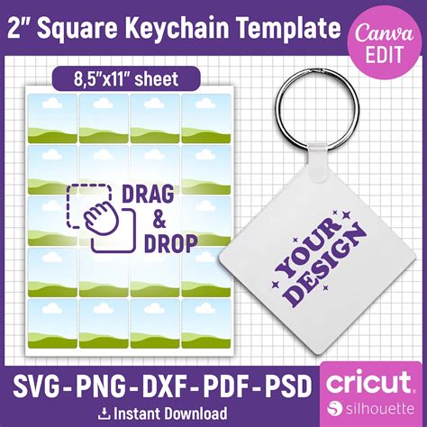 2 Square Keychain Template Keychain Template Svg Sublimation
