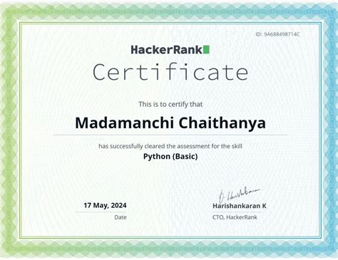 Passed Hackerrank Assessment For Python Skills Madamanchi Chaithanya