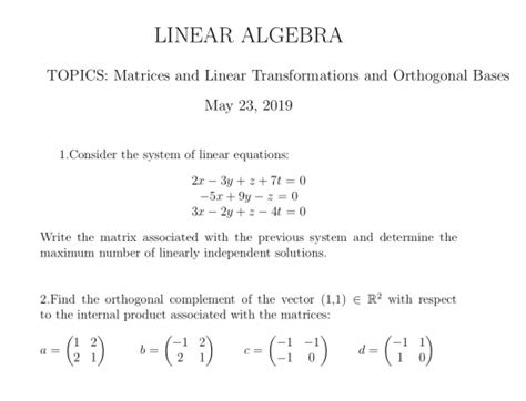 solved linear algebra topics matrices and linear