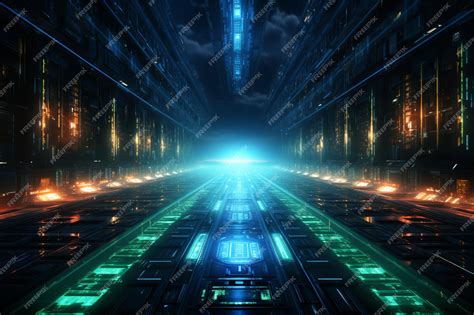 premium ai image neon lit digital passage binary code comes through