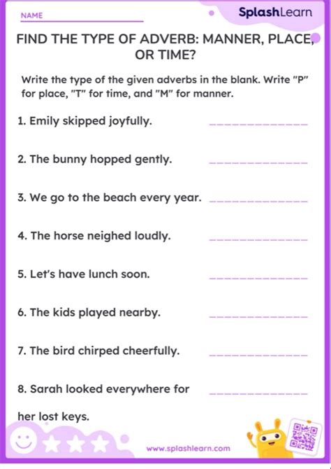 Find The Type Of Adverb Manner Place Or Time — Printable Ela Worksheets Library