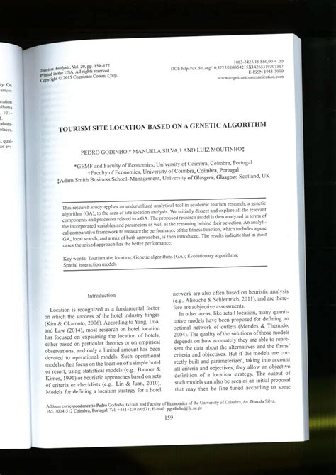 Pdf Tourism Site Location Based On A Genetic Algorithm