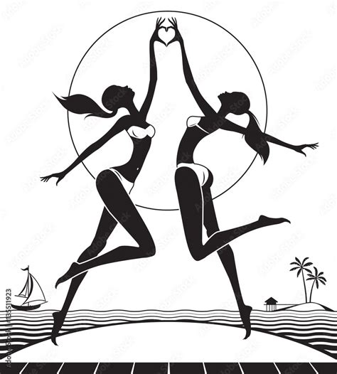 Two Girls Making Love Sign With Their Hands Vector Illustration Stock