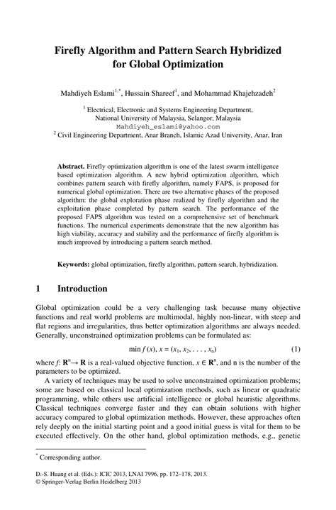 Pdf Firefly Algorithm And Pattern Search Hybridized For Global