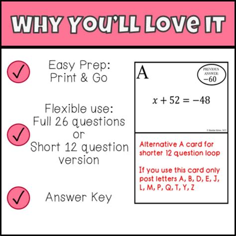 One Step Equations Scavenger Hunt Printable Math Activity Integers