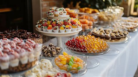 Dessert Table Featuring Assorted Sweets Cupcakes Candies And