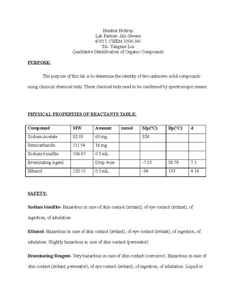 LAB 9 Copy Lab Report Heather Holtrop Lab Partner Jali Greene 4 3 17 CHEM 3106 TA