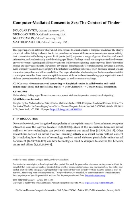 Pdf Computer Mediated Consent To Sex The Context Of Tinder