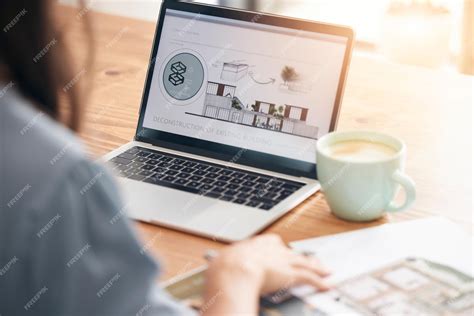 Premium Photo Architecture Plans Laptop Data And Woman Working On