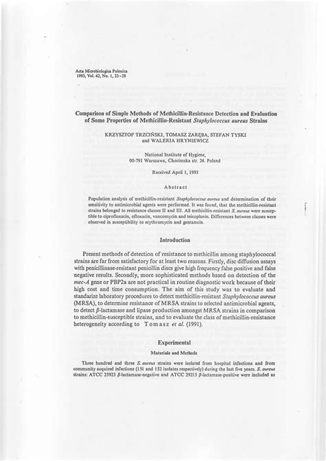 Pdf Comparison Of Simple Methods Of Methicillin Resistance Detection