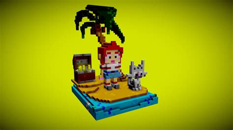 Voxel Young Girl And Cat Open3dsea