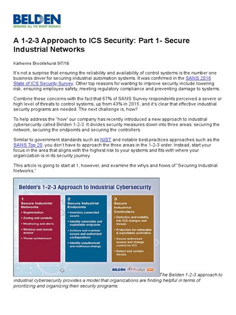 A 1 2 3 Approach To Ics Security Part 1 Secure Industrial Networks Pdf Computer Security