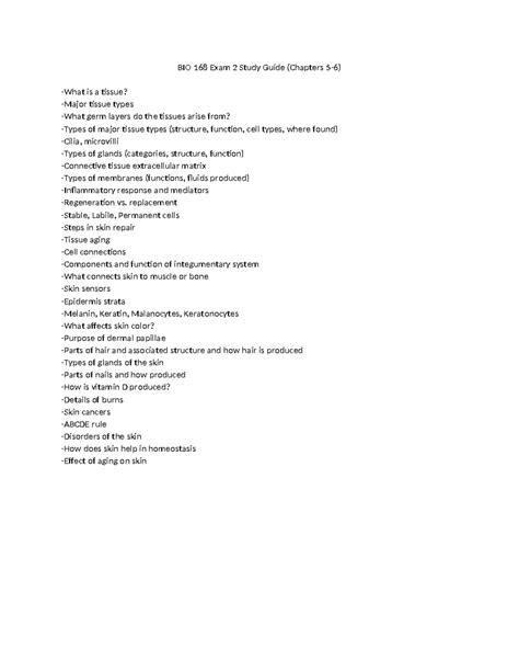 Bio 168 Exam 2 Study Guide Key Concepts From Chapters 5 6 Bio 168