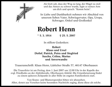 Traueranzeigen Von Robert Henn Trauer In Nrw De