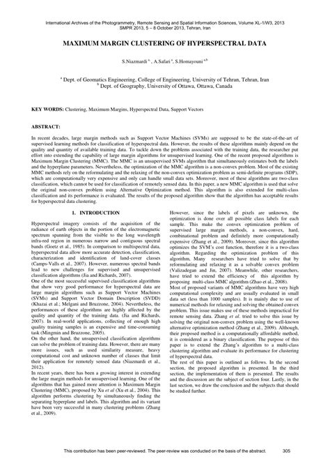 Pdf Maximum Margin Clustering Of Hyperspectral Data