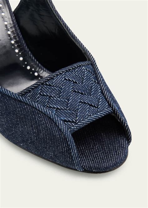 Manolo Blahnik Lonike Denim Slingback Sandals Bergdorf Goodman