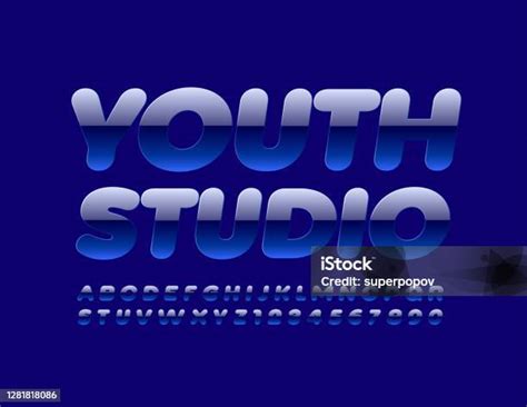 벡터 트렌디 한 로고 청소년 스튜디오 광택 블루 알파벳 문자 및 숫자 세트 개념에 대한 스톡 벡터 아트 및 기타 이미지 개념 그래픽 프린트 나이트클럽 Istock